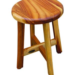 EcoDecors Shoji Teak Shower Stool 18" High Solid Teak Wood Shower Stool with 12" Round Seat Fully Assembled Shower Stool in Earthy Teak Finish