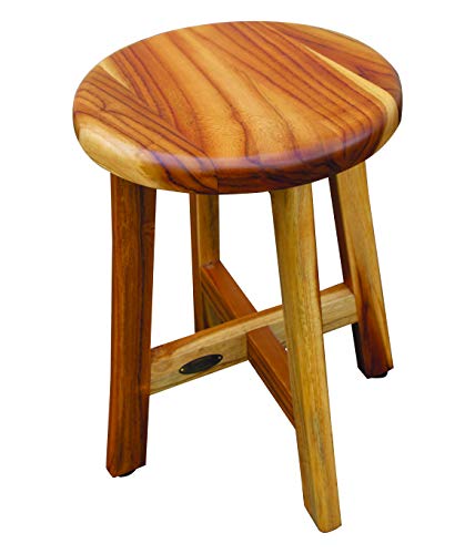 EcoDecors Shoji Teak Shower Stool 18" High Solid Teak Wood Shower Stool with 12" Round Seat Fully Assembled Shower Stool in Earthy Teak Finish