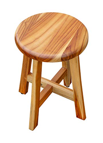 EcoDecors Shoji Teak Shower Stool 18" High Solid Teak Wood Shower Stool with 12" Round Seat Fully Assembled Shower Stool in Earthy Teak Finish