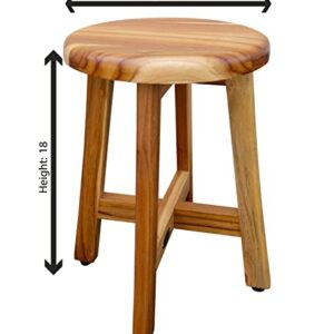 EcoDecors Shoji Teak Shower Stool 18" High Solid Teak Wood Shower Stool with 12" Round Seat Fully Assembled Shower Stool in Earthy Teak Finish