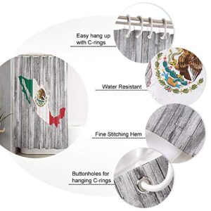 BestLives 4 Pcs Shower Curtain Sets with Rugs Mexican Flag Non-Slip Soft Toilet Lid Cover for Bathroom Mexico Map Eagle Totem Wood Grain Bathroom Sets with Bath Mat and 12 Hooks