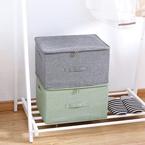 Foldable Storage Bin Foldable Zipper Storage Box Fabric Storage Clothing Storage Bags Clothes Bin Sweater Storage Winter Clothes Storage Linen Closet Organizers and Storage -3 pack (Green)