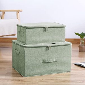 Foldable Storage Bin Foldable Zipper Storage Box Fabric Storage Clothing Storage Bags Clothes Bin Sweater Storage Winter Clothes Storage Linen Closet Organizers and Storage -3 pack (Green)