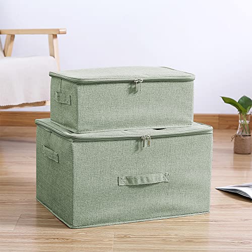 Foldable Storage Bin Foldable Zipper Storage Box Fabric Storage Clothing Storage Bags Clothes Bin Sweater Storage Winter Clothes Storage Linen Closet Organizers and Storage -3 pack (Green)