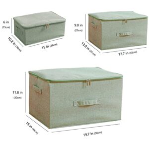 Foldable Storage Bin Foldable Zipper Storage Box Fabric Storage Clothing Storage Bags Clothes Bin Sweater Storage Winter Clothes Storage Linen Closet Organizers and Storage -3 pack (Green)