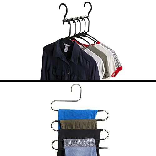 Exultant Dynamics - Stainless Steel Pant Hangers - Essential Hangers Space Saving Bundle - Set of 5 – Organizer for Clothes – Closet Space Saver – Hang 25 Clothing Items