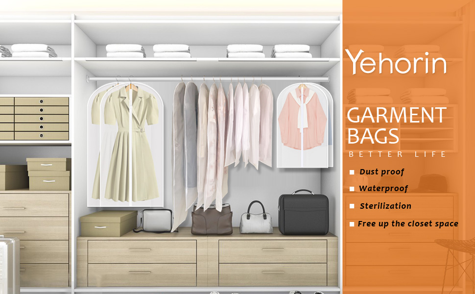 Yehorin Clear Garment Bags for Hanging Clothes, 48'' Plastic Dustproof Suit Bags Cover for Closet Storage, Zippered Garment bags Dress Cover Bags Clothes Protectors for Closet 10 Pack