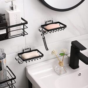 WOSOMOK Adhesive Shower Caddy Black Bathroom Shelf Organizer with 2 Soap Holders No Drilling 2-Pack Stainless Steel Rustproof Shower Basket for Inside Shower Organization & Kitchen Storage