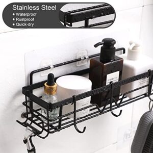 WOSOMOK Adhesive Shower Caddy Black Bathroom Shelf Organizer with 2 Soap Holders No Drilling 2-Pack Stainless Steel Rustproof Shower Basket for Inside Shower Organization & Kitchen Storage