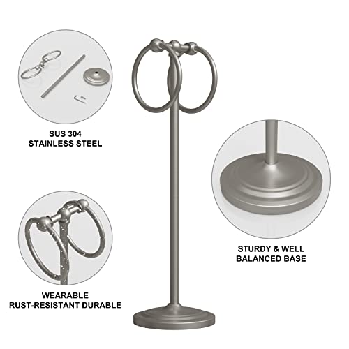 BGL Fingertip Towel Holder Stand Hand Towel Ring for Bathroom or Kitchen Vanity Countertops to Store Hand Towels Washcloths or dishcloths - 2 Hanging Rings，19" High-Brushed Nickel