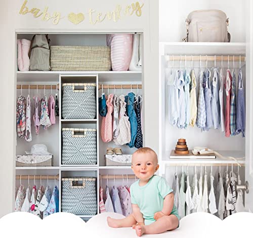 Binswloo Baby Hangers for Nursery, 30Pcs Plastic Kids Hangers, Small Children's Clothes Hangers with 8Pcs Baby Closet Dividers, Great as Infant & Toddler Hangers, 11.4 Inch, White