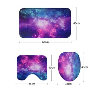 Amagical Galaxy Space Colorful Nebulae Purple Star Sky 16 Piece Bathroom Mat Set Shower Curtain Set Bath Mat Contour Mat Toilet Cover Fabric Shower Curtain with 12 Hooks