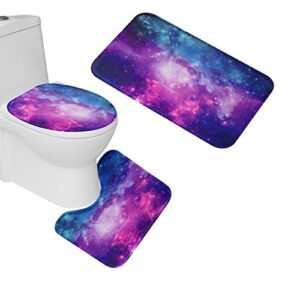 Amagical Galaxy Space Colorful Nebulae Purple Star Sky 16 Piece Bathroom Mat Set Shower Curtain Set Bath Mat Contour Mat Toilet Cover Fabric Shower Curtain with 12 Hooks