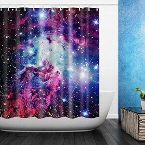 Amagical Galaxy Space Colorful Nebulae Purple Star Sky 16 Piece Bathroom Mat Set Shower Curtain Set Bath Mat Contour Mat Toilet Cover Fabric Shower Curtain with 12 Hooks