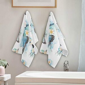 DOMIKING Decorative Hand Towels for Bathroom - Blue Butterfly Cotton Guest Towel Set of 2 Absorbent Washcloths for Hotel Gym Sports Bathroom