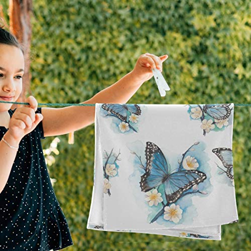 DOMIKING Decorative Hand Towels for Bathroom - Blue Butterfly Cotton Guest Towel Set of 2 Absorbent Washcloths for Hotel Gym Sports Bathroom