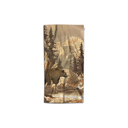 Moslion Grizzly Bear Hand Towels 30Lx15W Inch Animal Wilderness Brook Canyon Forest Mountain Nature Yellowstone Hand Towels Kitchen Hand Towels for Bathroom Soft Polyester-Microfiber