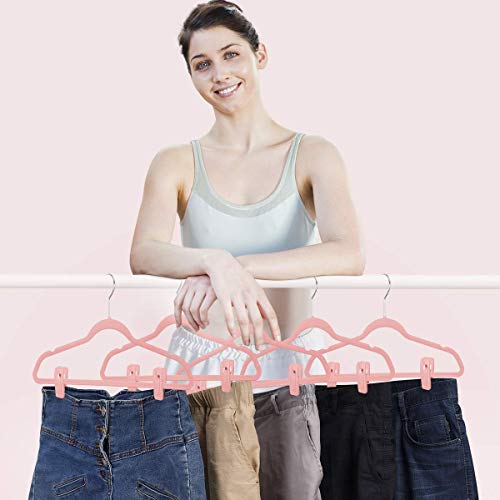 TOFIIGREM Brush Pink Velvet Hangers Clips 20 PCS, Premium Velvet Clips for Thin Velvet Hanger, Non Slip Strong Finger Clips Perfect for Suit Skirt Pant Clothes Velvet Hangers