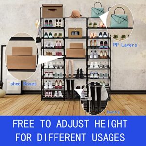 HOSTARME 9 Tiers Shoe Rack for Closet Entryway, Free Standing Racks Shelf Large Storge Organizer 50-55 Pairs and Boots with Versatile Hooks Hammer Bedroom Hallway, Black