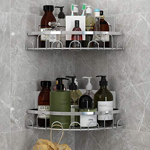 KESOL Corner Shower Caddy Shower Shelves 2 Pack, Wall Mounted Adhesive, Shower Organizer, No Drilling Bathroom Shelf with SUS304 Stainless Steel RustProof Water Proof Scratch Resistant