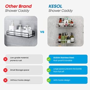 KESOL Corner Shower Caddy Shower Shelves 2 Pack, Wall Mounted Adhesive, Shower Organizer, No Drilling Bathroom Shelf with SUS304 Stainless Steel RustProof Water Proof Scratch Resistant