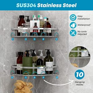 KESOL Corner Shower Caddy Shower Shelves 2 Pack, Wall Mounted Adhesive, Shower Organizer, No Drilling Bathroom Shelf with SUS304 Stainless Steel RustProof Water Proof Scratch Resistant