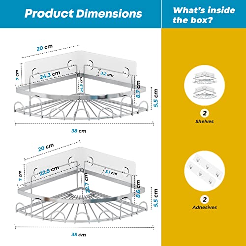 KESOL Corner Shower Caddy Shower Shelves 2 Pack, Wall Mounted Adhesive, Shower Organizer, No Drilling Bathroom Shelf with SUS304 Stainless Steel RustProof Water Proof Scratch Resistant