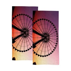 Hand Towels Face Towels Set of 2 Ferris Wheel Twilight Time Soft Comfortable Polyester Microfiber Fast Water Absorbent Towels for Bathroom Kitchen 30X15 Inch