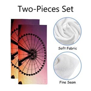 Hand Towels Face Towels Set of 2 Ferris Wheel Twilight Time Soft Comfortable Polyester Microfiber Fast Water Absorbent Towels for Bathroom Kitchen 30X15 Inch