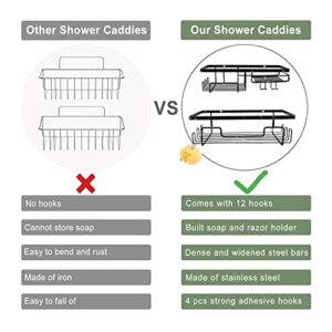 SENLLY Shower Caddy, Shower Caddy Basket Shelf with Hooks for Hanging, Adhesive Shampoo Bathroom Inside Shower Storage Organizer, SUS304 Stainless Steel Rack Tile Wall Mounted (No Drilling, Black)