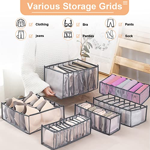 ARNTY Wardrobe Clothes Organizer, Upgraded Drawer Organizers for Clothing, Clothes Organizer for Folded Clothes, Jeans Organizer for Closet（7 Packs: Jeans*2+Shirt+Leggings+Bra+Underwear+Socks）