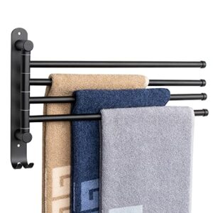 nearmoon swivel towel rack, thicken sus304 stainless steel 4-arm towel bar, space saving wall mounted towel holder with hook, rustproof swing out towel hanger for bathroom, kitchen (matte black)