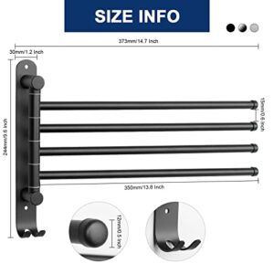 NearMoon Swivel Towel Rack, Thicken SUS304 Stainless Steel 4-Arm Towel Bar, Space Saving Wall Mounted Towel Holder with Hook, Rustproof Swing Out Towel Hanger for Bathroom, Kitchen (Matte Black)