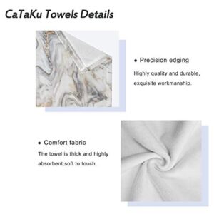 CaTaKu Towel Bathroom Sets, Marble Towels 3-Piece, 1 Bath Towel, 1 Washcloth, 1 Hand Towel, White and Gold Decorative Towel Set of 3 Soft Luxury for Home Kitchen Hotel Gym Swim Spa