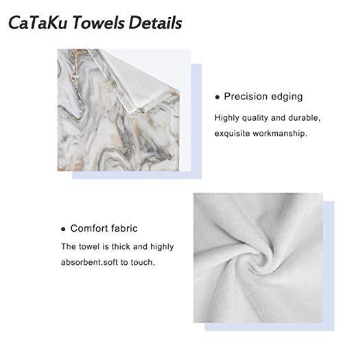 CaTaKu Towel Bathroom Sets, Marble Towels 3-Piece, 1 Bath Towel, 1 Washcloth, 1 Hand Towel, White and Gold Decorative Towel Set of 3 Soft Luxury for Home Kitchen Hotel Gym Swim Spa