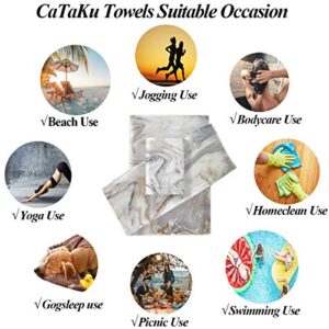 CaTaKu Towel Bathroom Sets, Marble Towels 3-Piece, 1 Bath Towel, 1 Washcloth, 1 Hand Towel, White and Gold Decorative Towel Set of 3 Soft Luxury for Home Kitchen Hotel Gym Swim Spa