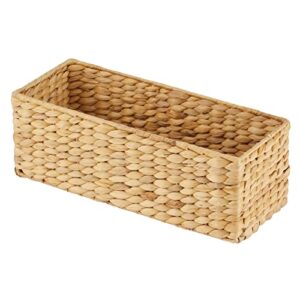 mDesign Woven Hyacinth Narrow Bathroom Toilet Roll Holder Storage Organizer Basket Bin - Rectangle Containers for Bathroom, Toilet Tank - Hold 3 Rolls of Toilet Paper - Natural/Tan