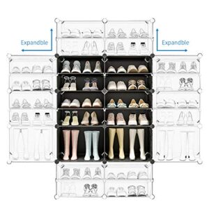 KOUSI Portable Shoe Rack Organizer 12 Grids Tower Shelf Storage Cabinet Stand Expandable for Heels, Boots, Slippers, Black