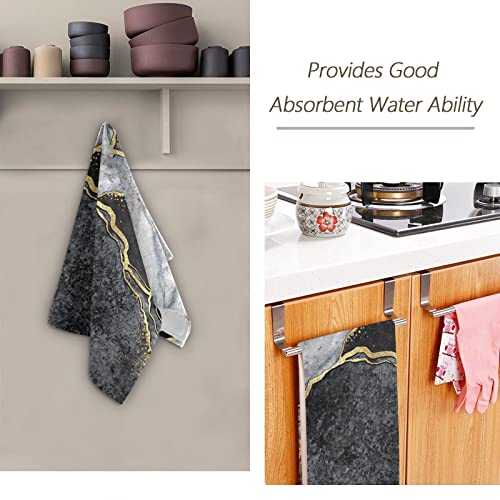 ALAZA Set of 2 Premium Polyester Cotton Hand Towels Abstract Black Grey Gold Marble, Highly Absorbent,28.3 x 14.4in(238ri4a)