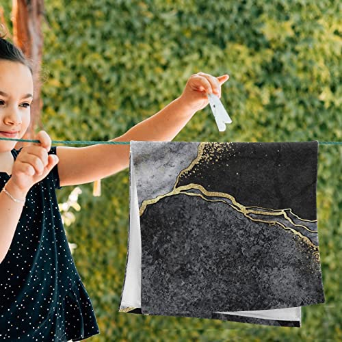 ALAZA Set of 2 Premium Polyester Cotton Hand Towels Abstract Black Grey Gold Marble, Highly Absorbent,28.3 x 14.4in(238ri4a)