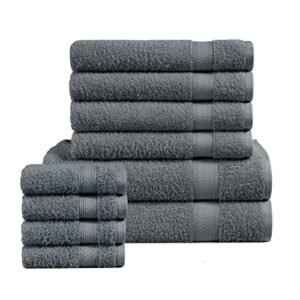 lane linen 100% cotton bath towels for bathroom set-space grey bath towel set, 2 luxury bath towels extra large, 4 space grey hand towels for bathroom and 4 washcloths sets- 10 pc bathroom towels set