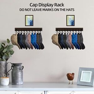 Monalife Hat Rack for Baseball Caps,Wooden Hat Holder Organizer for Wall & Room Storage Display, 2Pack 10 Hat Hanger Clips for Ball Cap Beanie & Accessories, Men- Boys-Women Gift