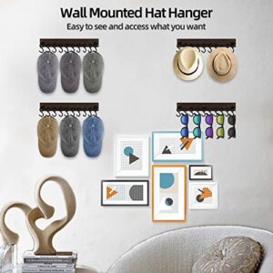 Monalife Hat Rack for Baseball Caps,Wooden Hat Holder Organizer for Wall & Room Storage Display, 2Pack 10 Hat Hanger Clips for Ball Cap Beanie & Accessories, Men- Boys-Women Gift