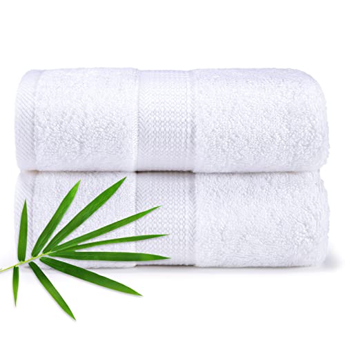 CANFOISON Bamboo Hand Towel for Face and Body, 2 Pack White Bathroom Hand Towel Set for Adult Kids Baby Luxury Super Soft Highly Absorbent Bathroom Towels 18" x 30"