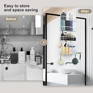 melos White Over The Door Shower Caddy, 4 Tier 29inch Height Adjustable over the door shower organizer Hanging Bathroom Shelf with Soap Holder, No Drilling