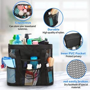 HAOGUAGUA Large Mesh Bathroom Shower Caddy, Mesh Beach Pool Bag, Portable Toiletry Tote Bag for College Dorm Bathroom Gym Swimming (Black)