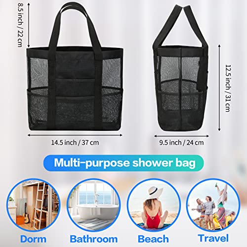 HAOGUAGUA Large Mesh Bathroom Shower Caddy, Mesh Beach Pool Bag, Portable Toiletry Tote Bag for College Dorm Bathroom Gym Swimming (Black)