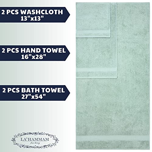 LA HAMMAM 6 Piece Towel Set - 2 Bath Towels, 2 Hand Towels, 2 Washcloths for Bathroom, College Dorm, Kitchen, Shower, Pool, Hotel, Gym & Spa | Soft & Absorbent Turkish Cotton Towel Sets - Green