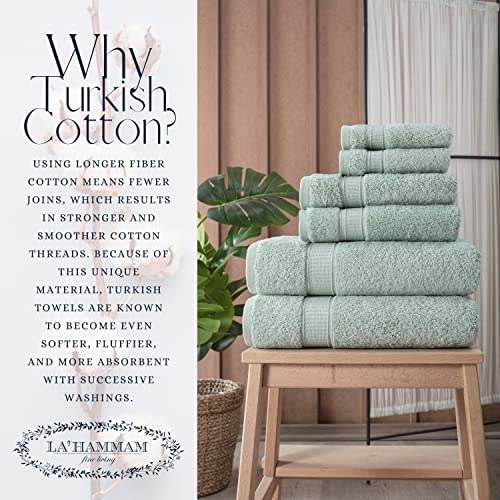 LA HAMMAM 6 Piece Towel Set - 2 Bath Towels, 2 Hand Towels, 2 Washcloths for Bathroom, College Dorm, Kitchen, Shower, Pool, Hotel, Gym & Spa | Soft & Absorbent Turkish Cotton Towel Sets - Green