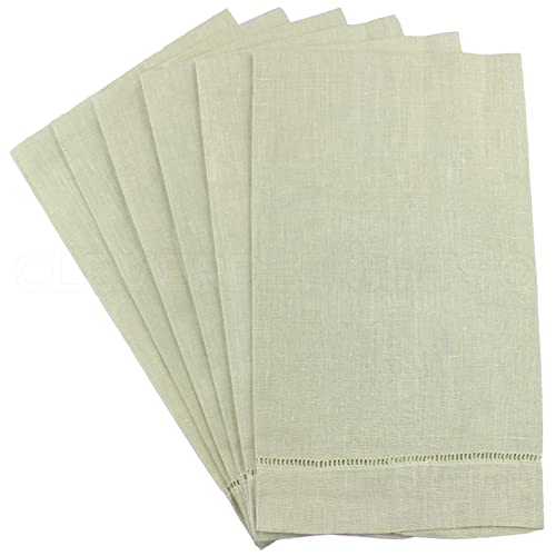 CleverDelights Light Stone Hemstitched Hand Towels - 6 Pack - 14" x 22" - 45/55 Cotton Linen Blend